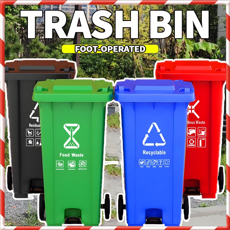 2PCS Heavy Duty Plastic Trash Bin120L 100L 240L with Step Foot Pedal ...