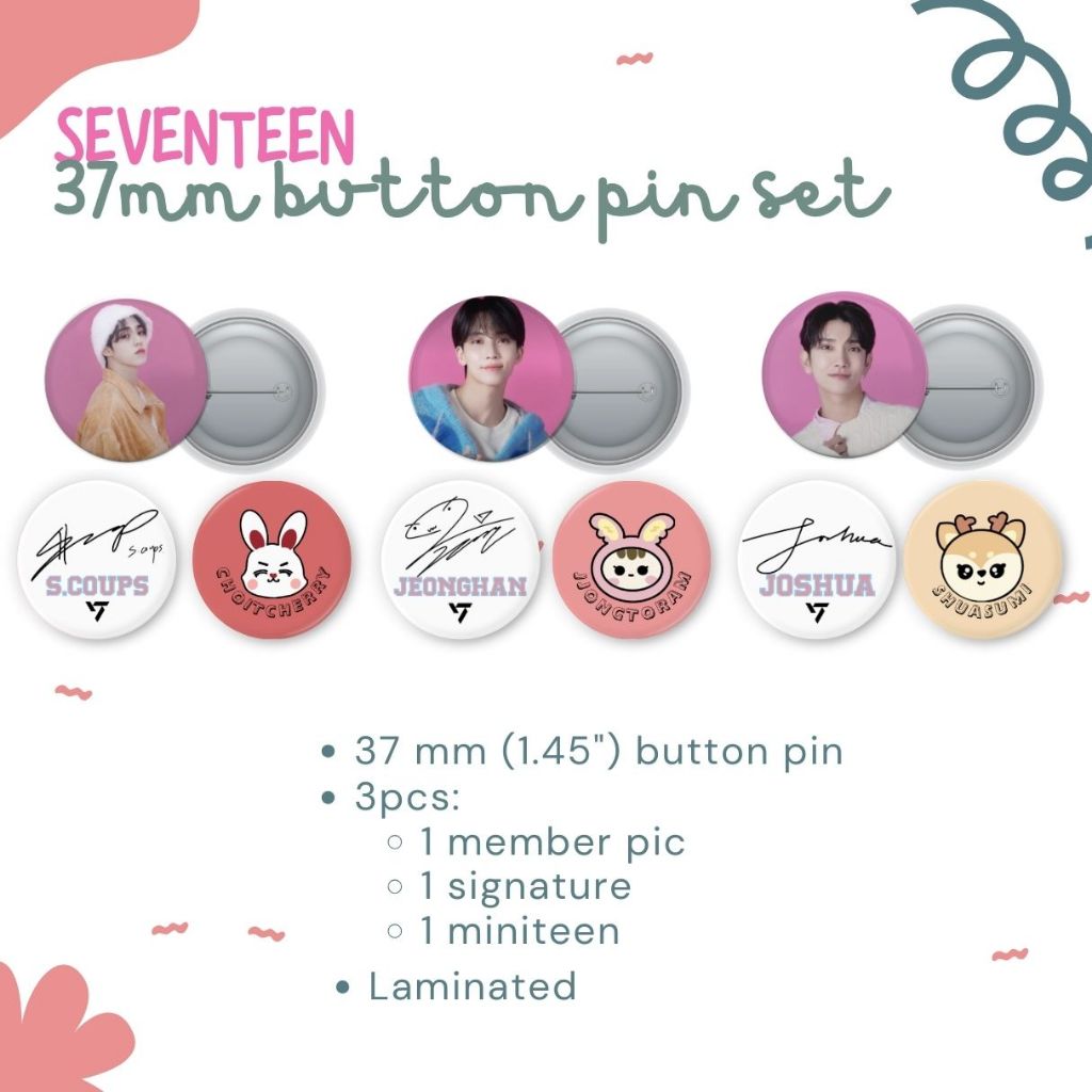 SEVENTEEN (SVT) 37mm button pin set - Photo, Signature and Miniteen ...