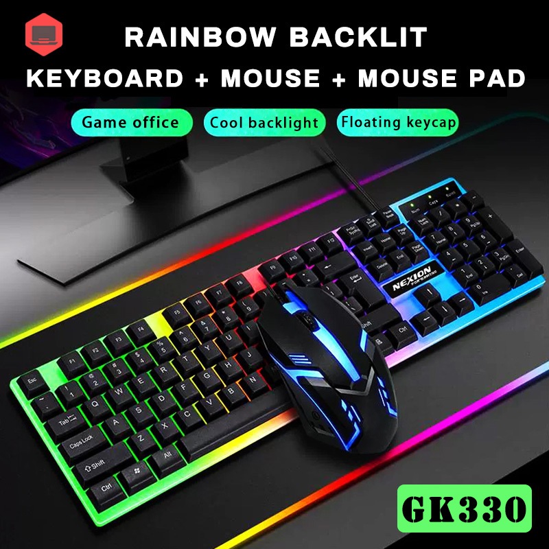 Nexion 3 In 1 Gaming Keyboard Mouse Set Backlight Rainbow Button ...
