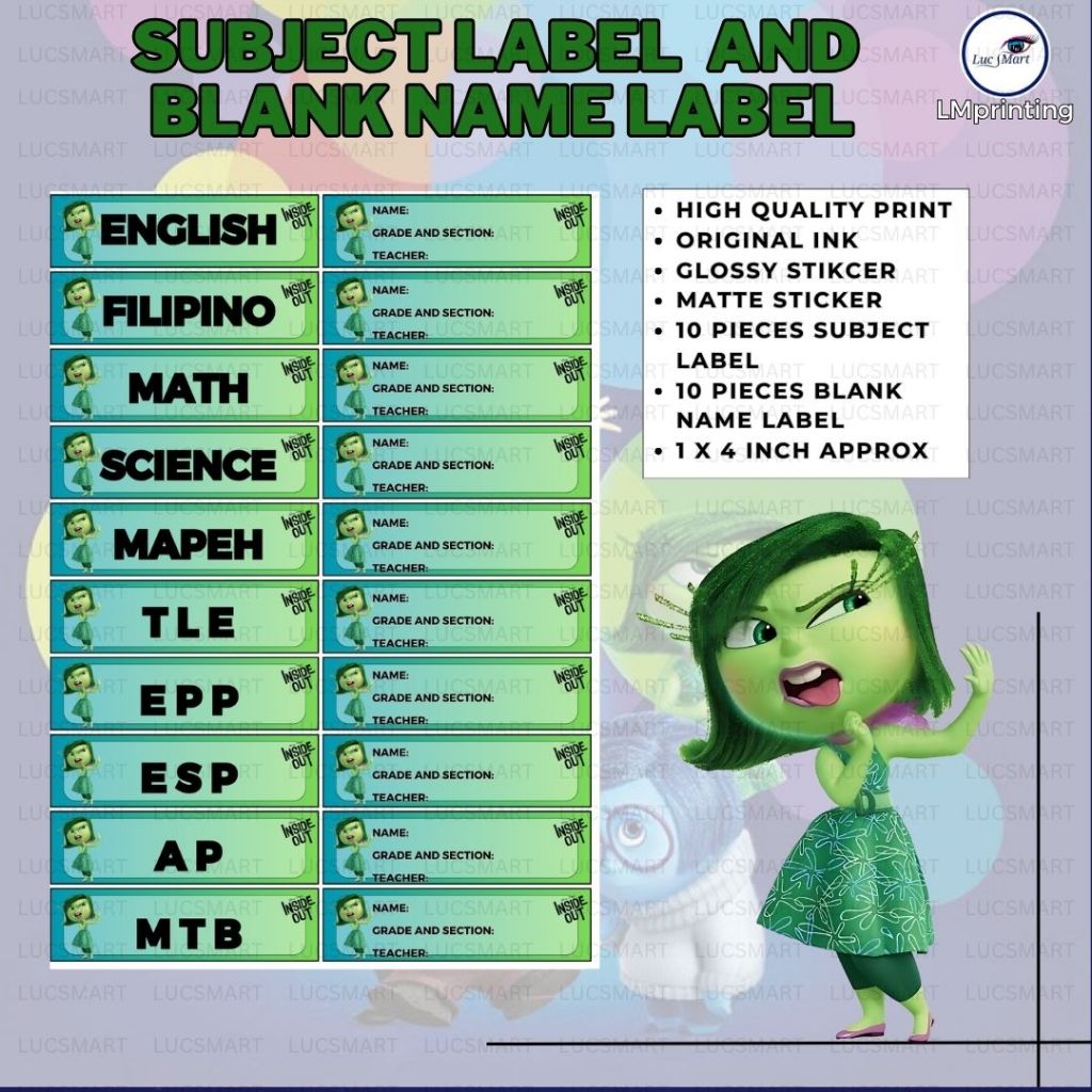 LUCSMART fast shipping - INSIDE OUT DISGUST THEMED STICKER LABEL AND ...