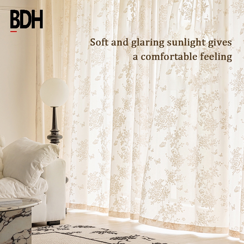 Beige Lace Sheer Kurtina-UV Filtering Curtain for Living Room, See ...