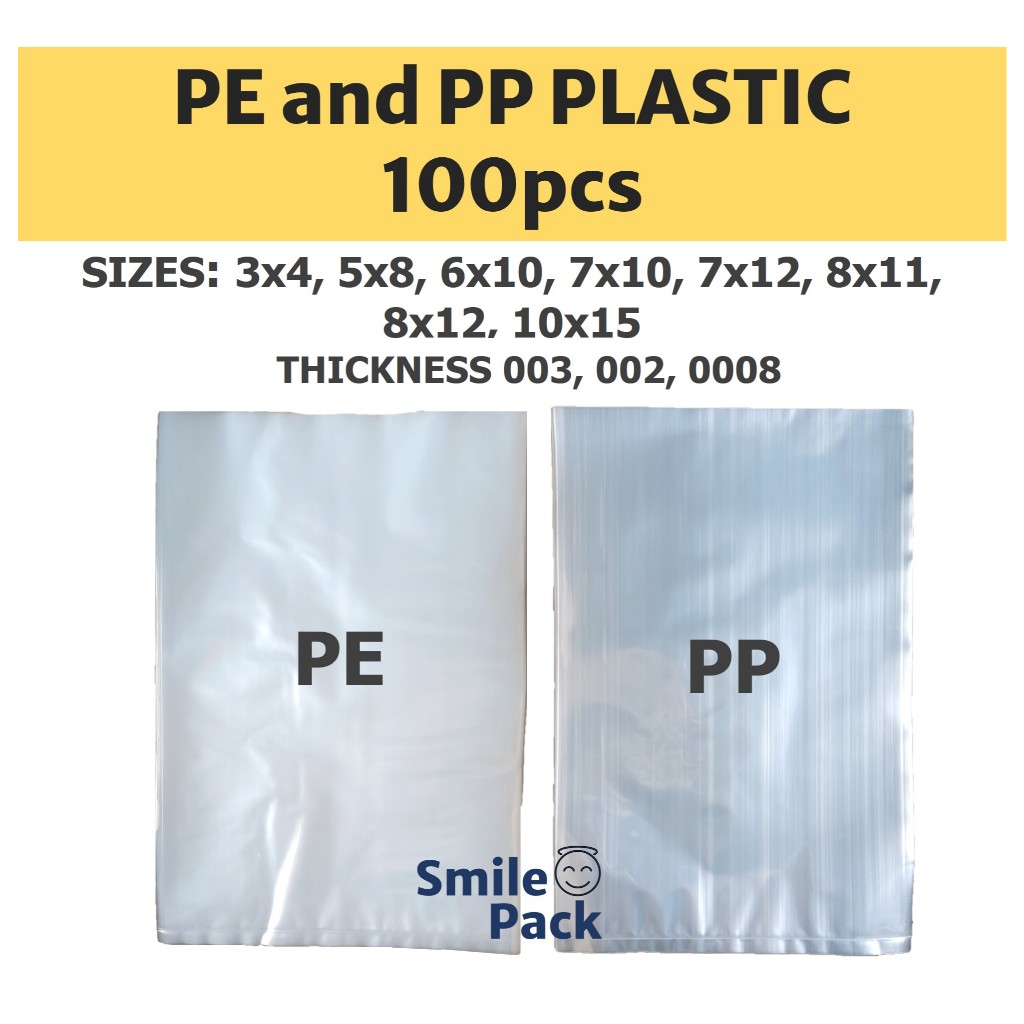 PE and PP Plastic Supot Bag 100pcs - 3x4 5x8 6x10 7x12 8x12 10x15 (003 ...