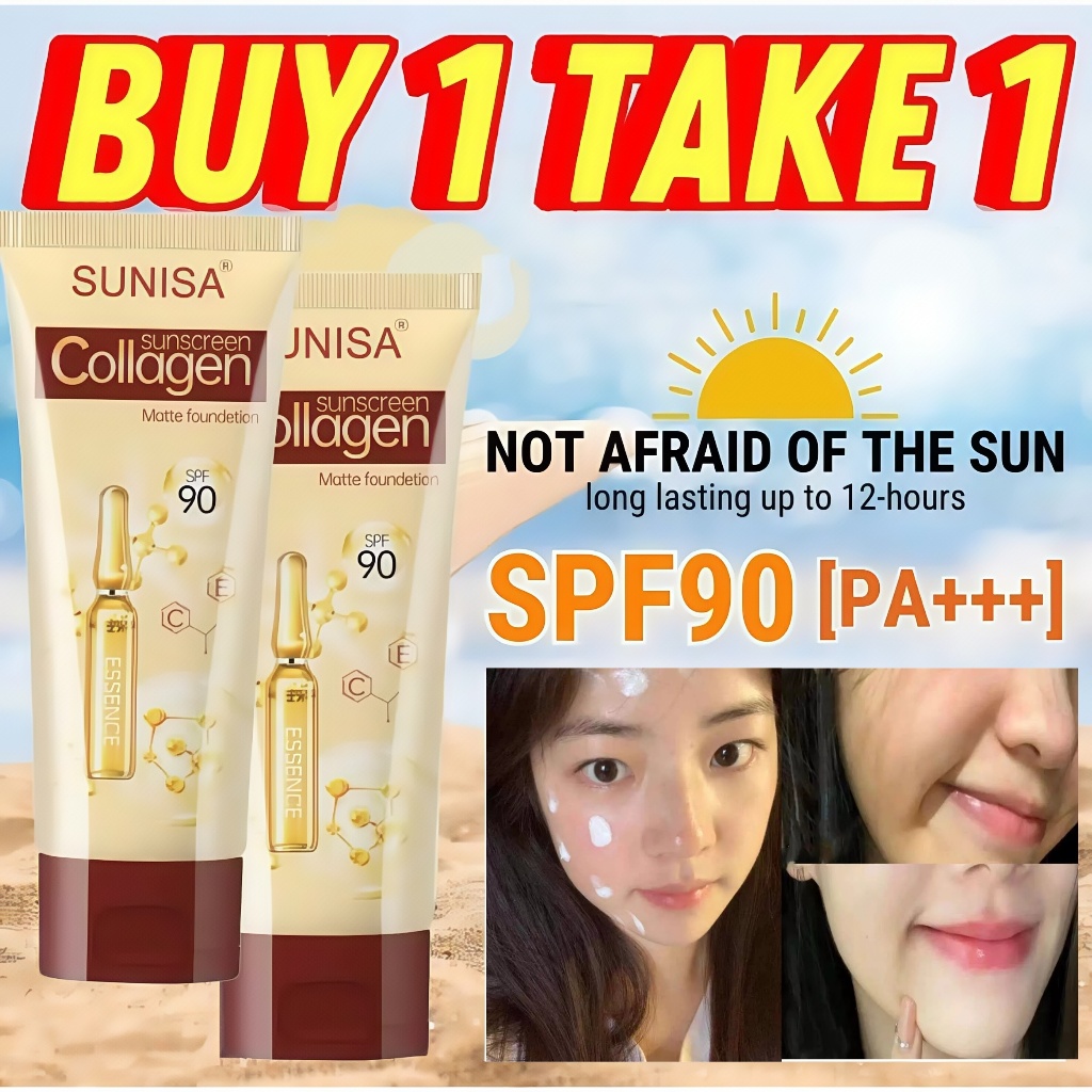 SUNISA Sunscreen Collagen Matte Foundation Sunblock Face Cream ...