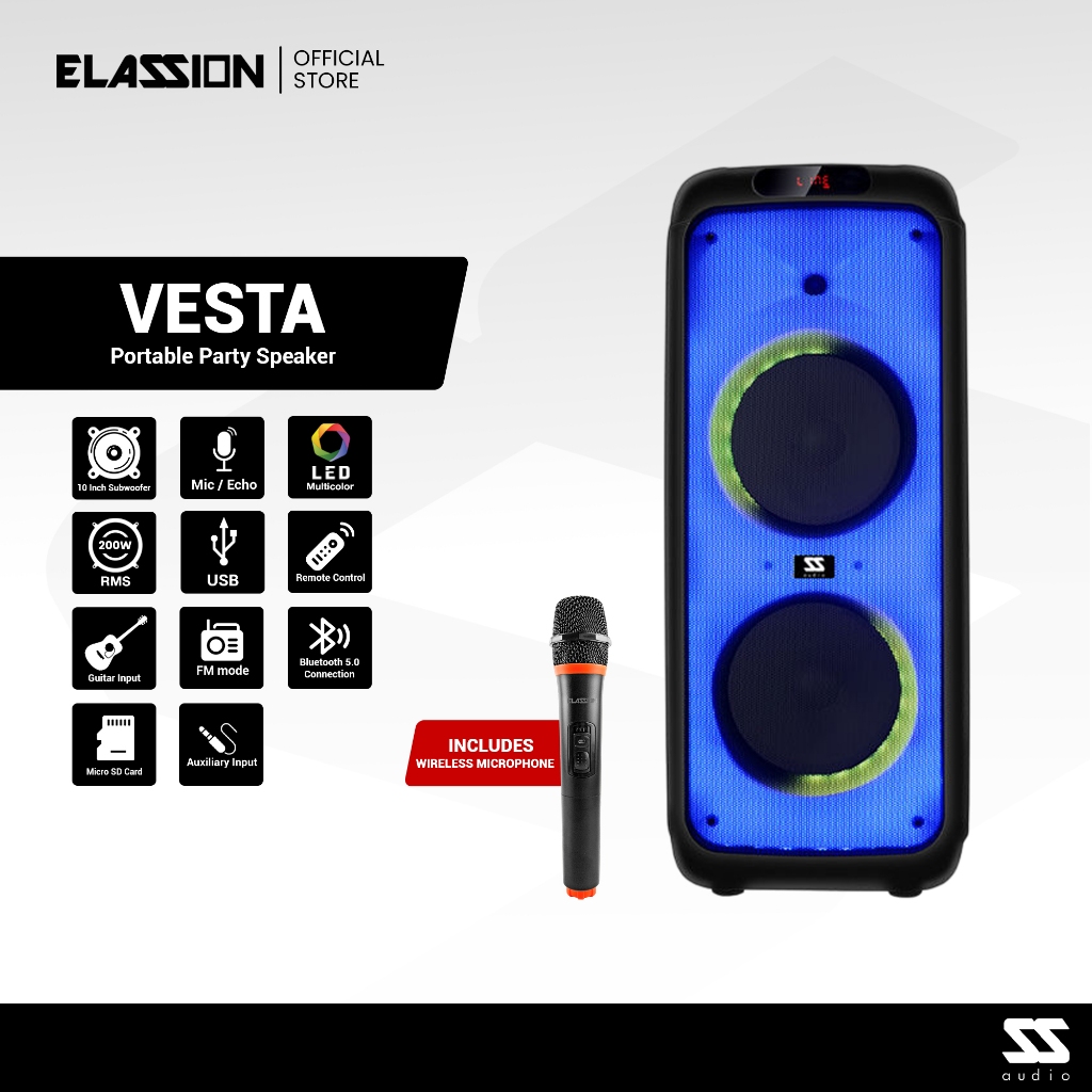 Elassion l Vesta 10" Subwoofer 200W RMS Portable Rechargeable Party ...