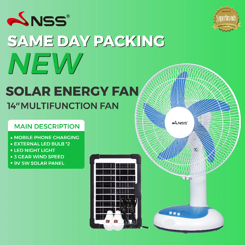 NSS solar fan with panel 14" Solar Electric Fan with light rechargeable ...