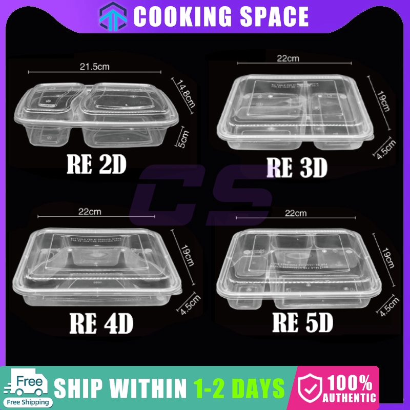 50pcs Clear Bento Box Tray Microwavable Food Container With Plastic Lid ...