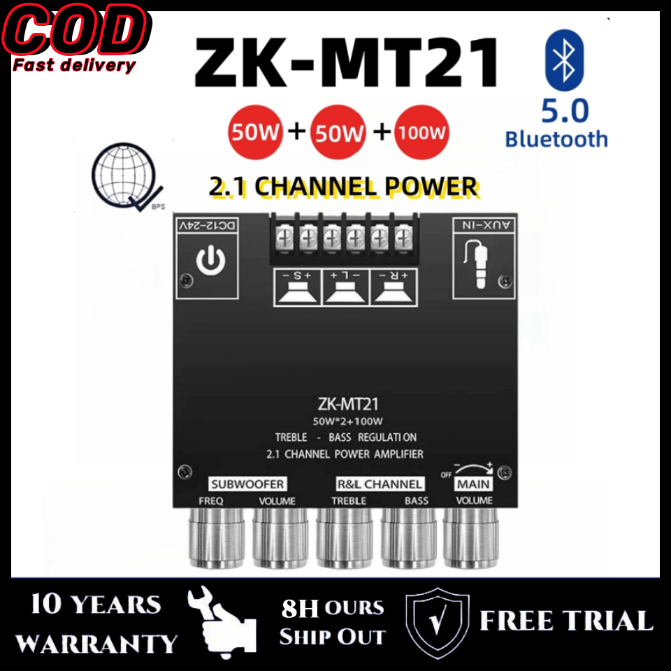 ZK-MT21 2.1 Channel 50Wx2+100W Bluetooth 5.0 Subwoofer Amplifier Board ...