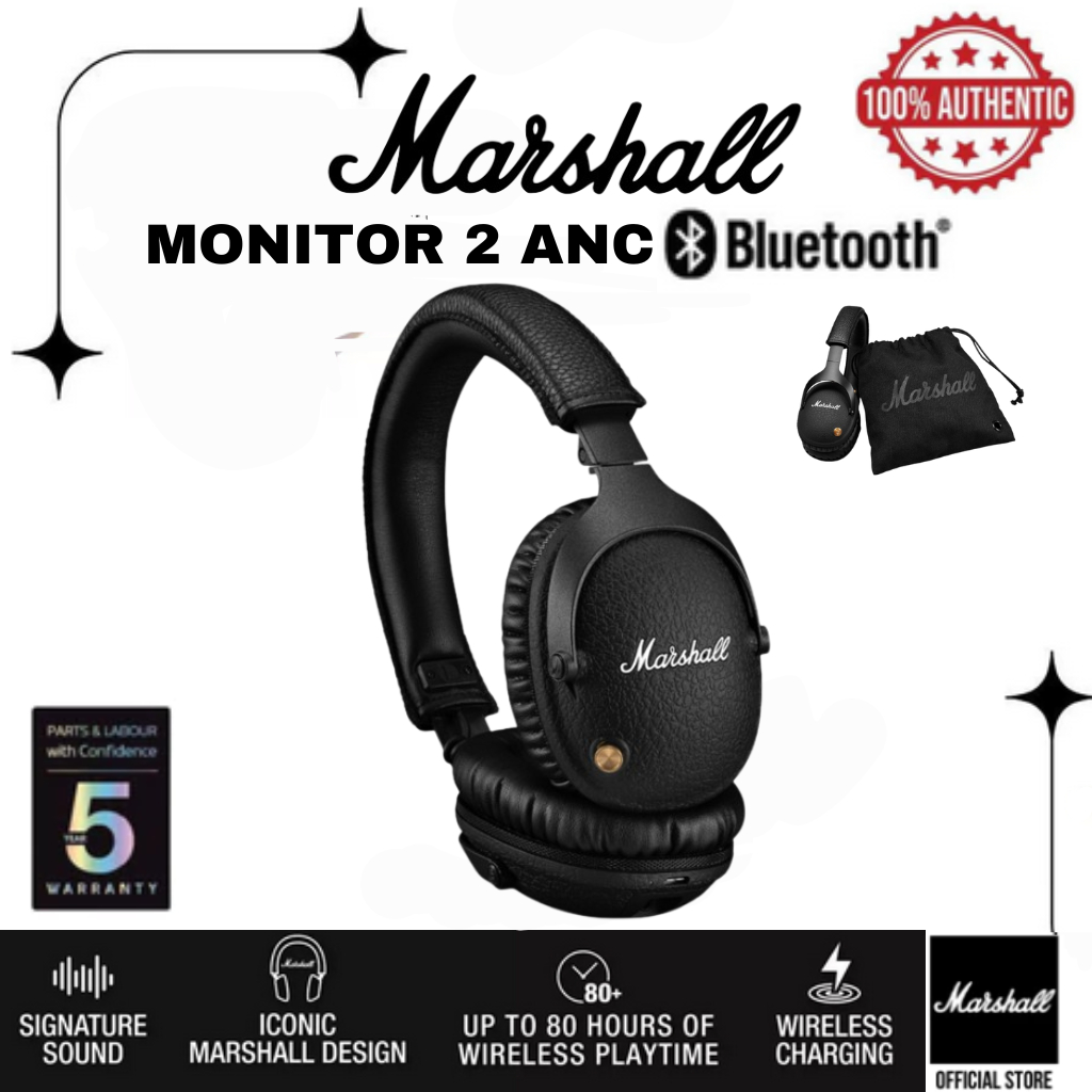 MARSHALL MONITOR 2 ANC Wireless Bluetooth Over Ear Headphones With Mic ...
