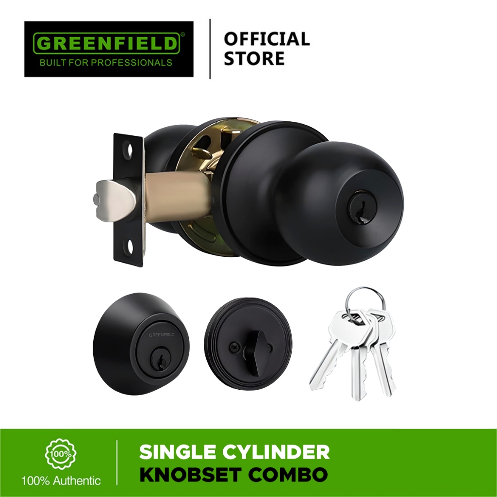 Greenfield Single Cylinder Knobset Combo Matte Black - Door Hardware ...