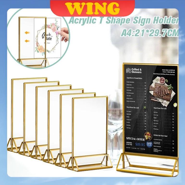 T-shaped A4 Acrylic Sign Holder Display Stand Menu 2-sided vertical ...
