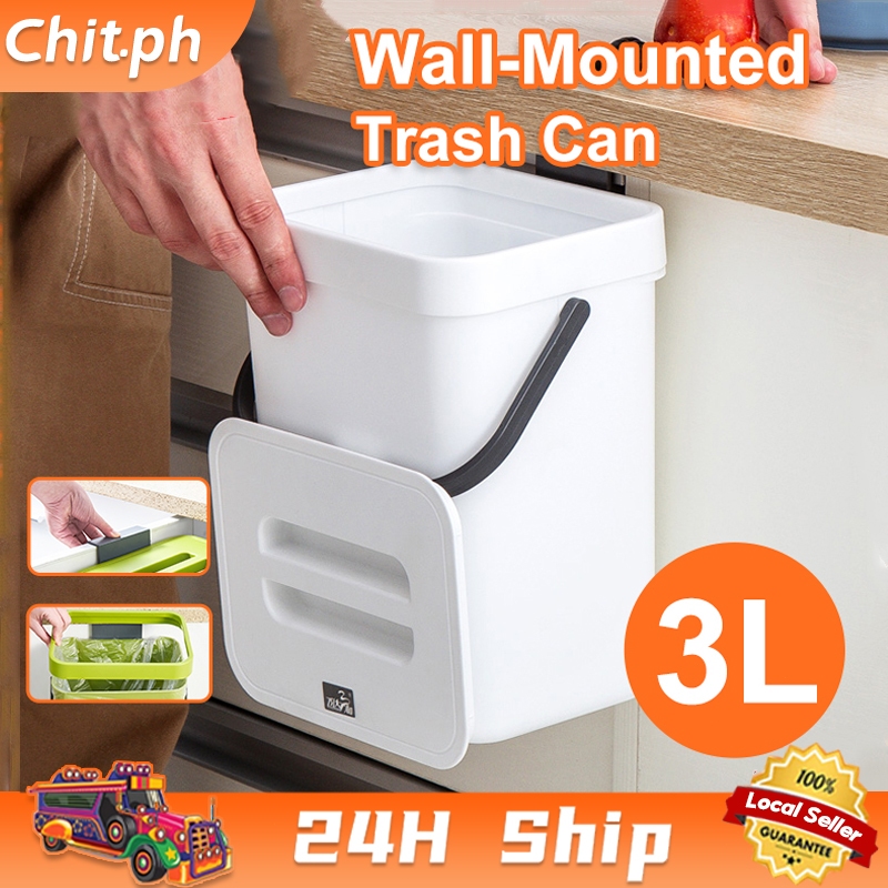 CHIT 3L Kitchen Hanging Trash Can Bedroom Bathroom Wall-Mounted Plastic ...