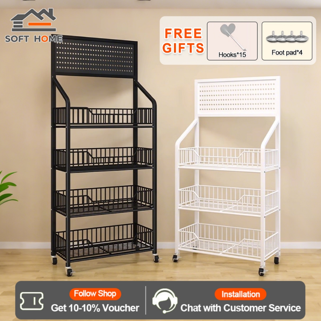 SOFTHOME Supermarket Shelf Beverage Food Toy Display Stand Store Multi-layered Shelf with 15 ...