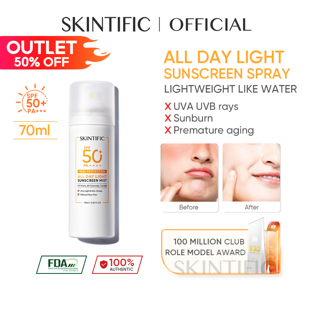 [Sunscreen]SKINTIFIC All Day Light Face Sunscreen Spray SPF50 Pa++++ Face/Body Sunblock Mist ...