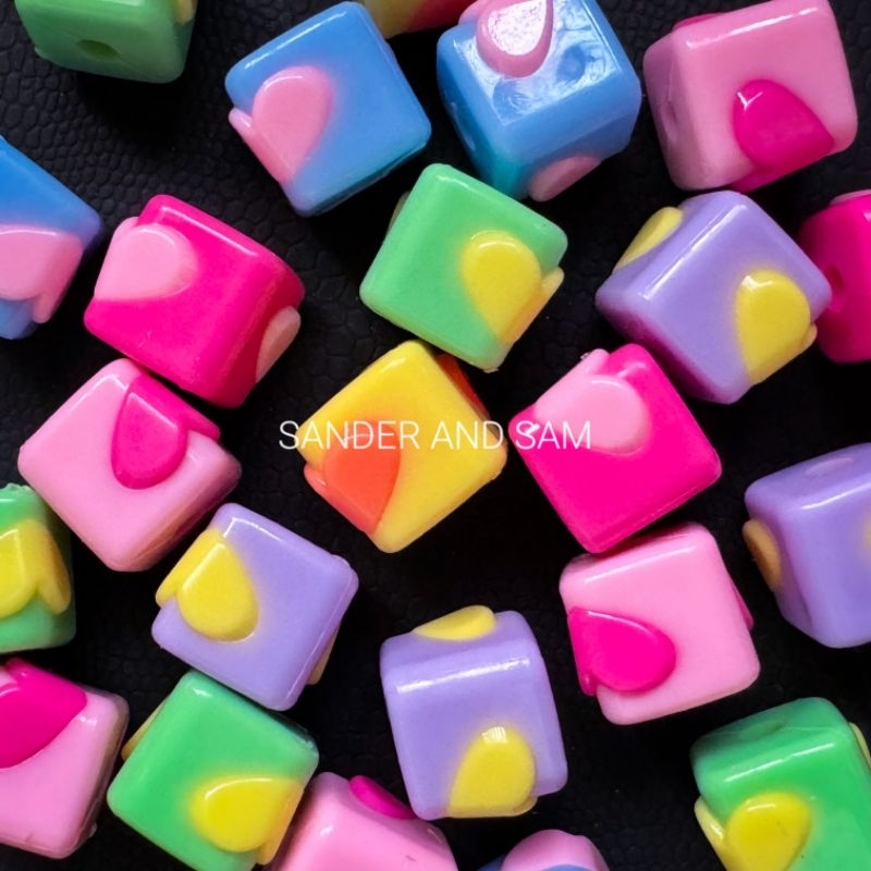 Square Cube Heart Pastel Charms Beads Premium Accessories | Shopee ...