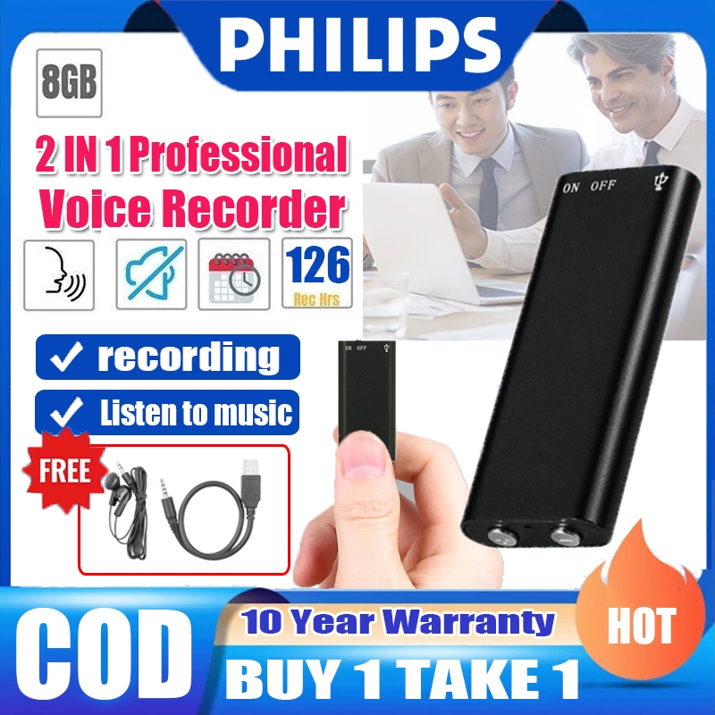 PHILIPS【BUY1 TAKE1】8GB Voice Recorder MP3 Player 2IN1 126H Recording ...