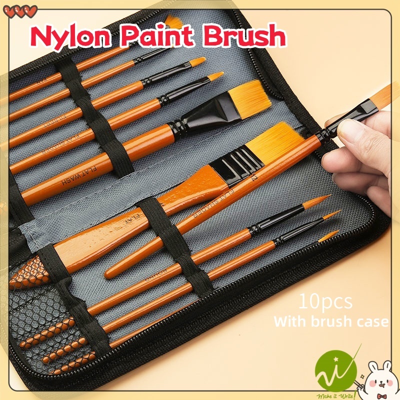 10pcs Nylon Brush Set Oil Brush set Painting Acrylic Watercolor tool ...