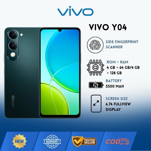 VIVO Y04 /SMARTPHONE /SIDE FINGERPRINT/ 4GB+64GB, 4GB+128GB/ ANDROID 14 ...
