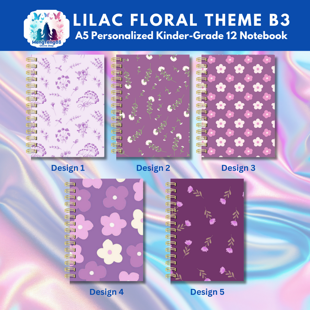 Lilac Floral Theme B3 Personalized Notebook Kinder-Grade 12 A5 (14cm x ...