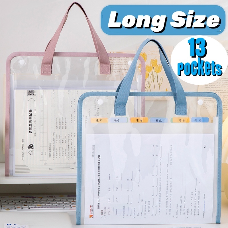 Long Expanding File Folder Transparent 13Pockets Portable Large ...