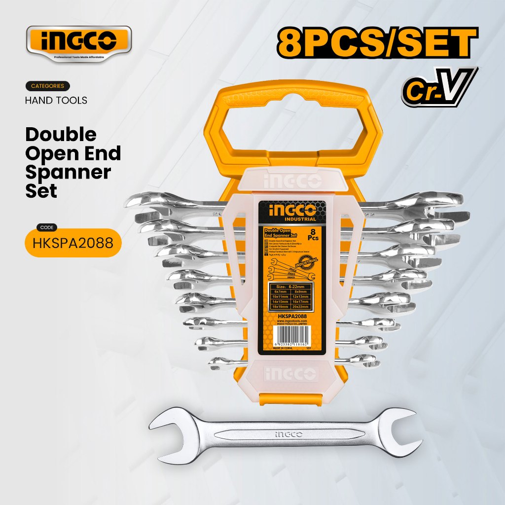 Ingco 8pcs Double Open End Spanner Set Dual Head Wrench Set Metric Open-End Repair Hand Tools ...