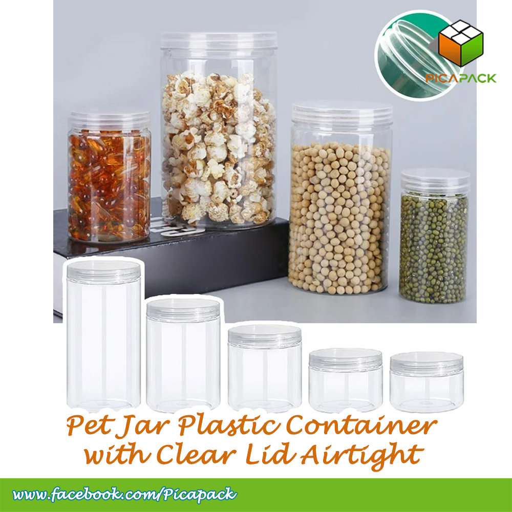 1pc Pet Jar Plastic Containers with Clear Lid Water & Airtight Round ...