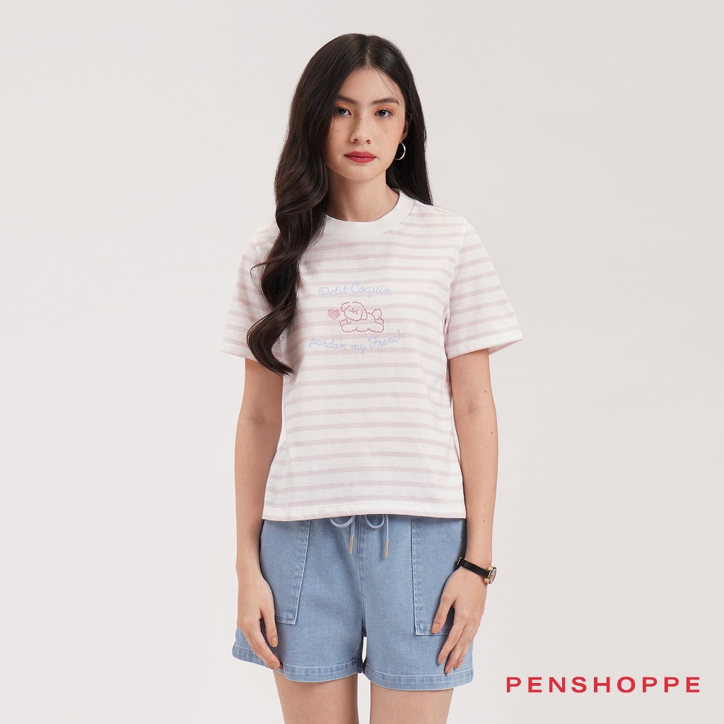 Penshoppe Striped Relaxed Fit T-Shirt For Women (Baby Pink) [Tshirt, T ...