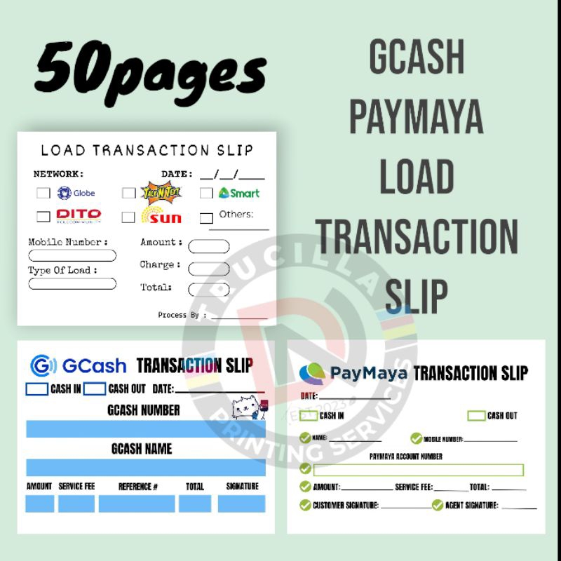 GCASH/MAYA/LOAD Transaction Slip 50pages | Shopee Philippines