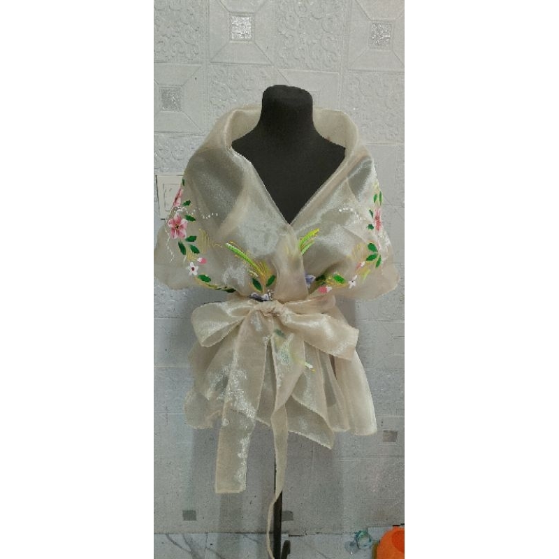 Balabal filipiniana wrap around panuelo painting beige | Shopee Philippines