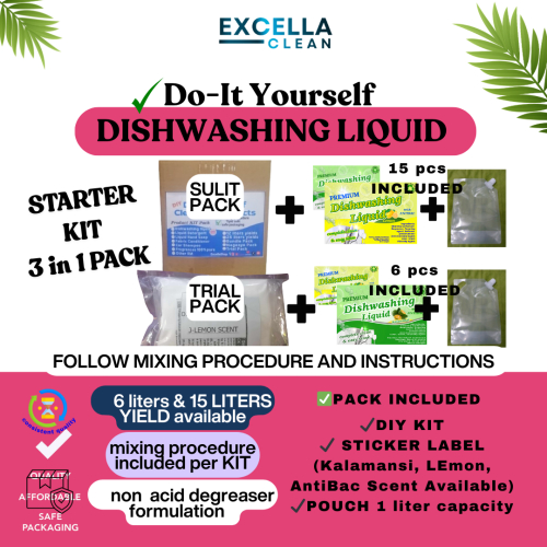 3 IN 1 STARTER KIT DISHWASHING LIQUID (DIY KIT + pouch + sticker ...