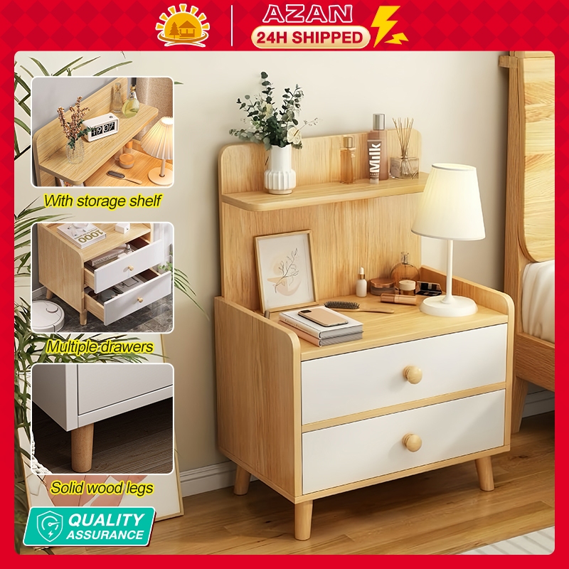 Woden Beside Table With Shelf Solid Wood legs modern Side table Storage ...