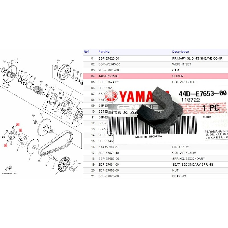 SLIDER MIO MXi125 | MX125 CARB NMAX AEROX 44D-E7653-00 (Sold Per Piece ...
