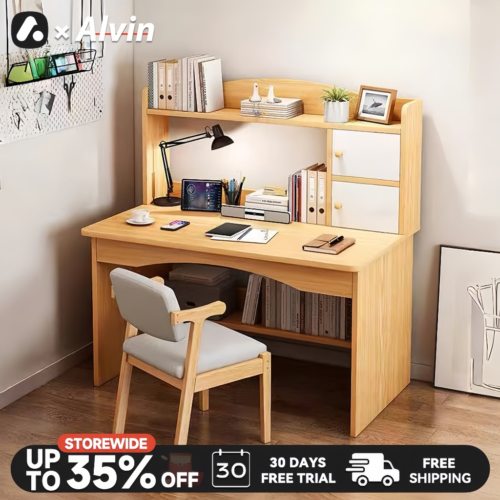 ALVIN Computer Desk Student Study Desk With Bookshelf Desk With Storage ...