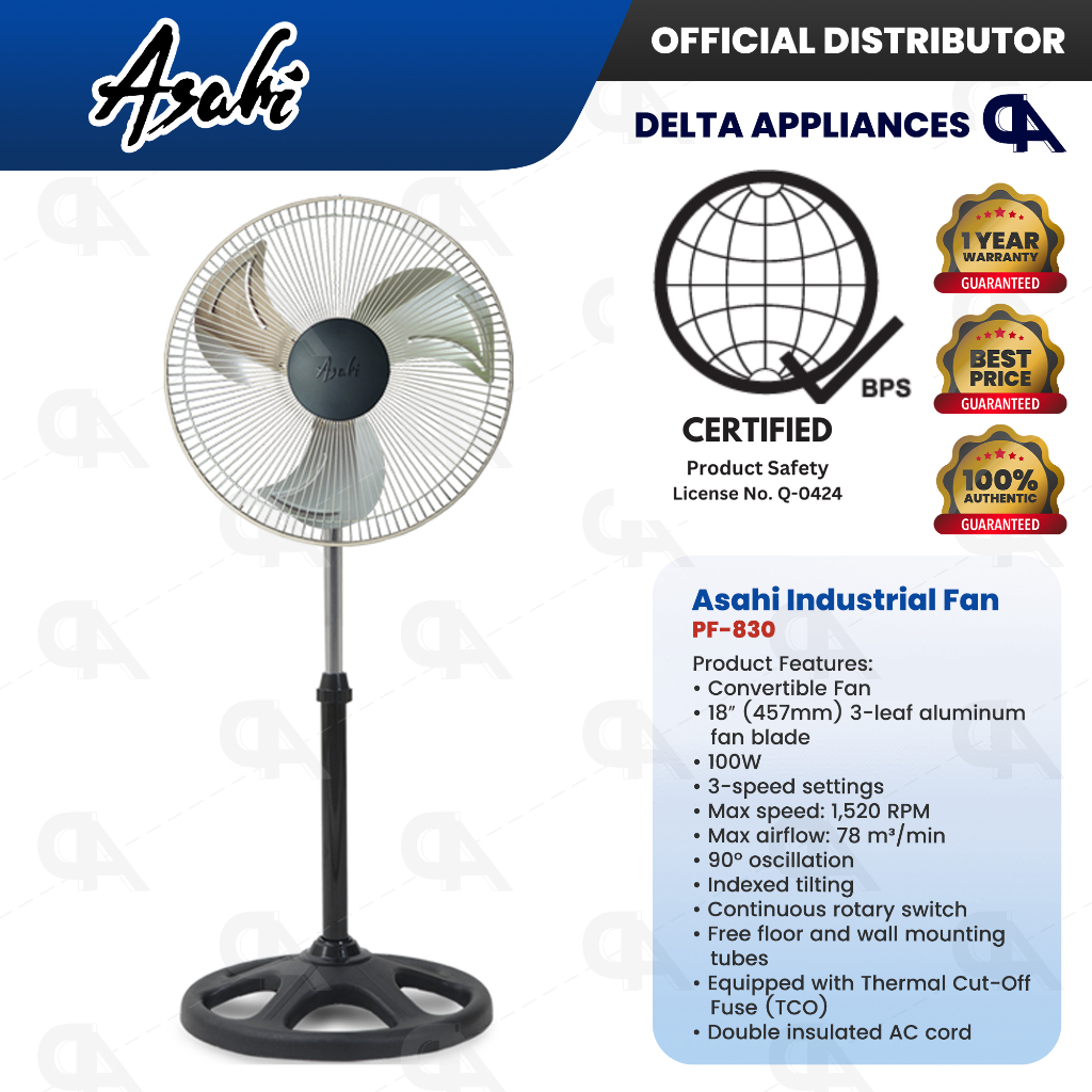 Asahi Industrial Stand Fan 18"Metal Blade Original w/ 1 Year Warranty ...