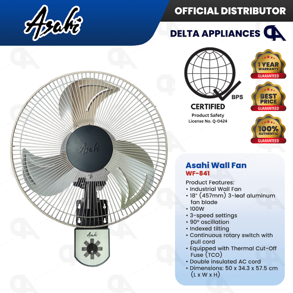 Asahi Industrial Wall Fan 18" Metal Blade Original w/ 1 Year Warranty ...