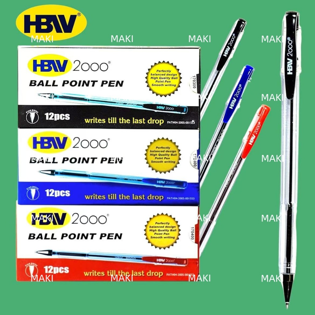 12 pcs HBW HBW2000 ballpoint pen - 0.8mm black ink ballpen set, sign ...