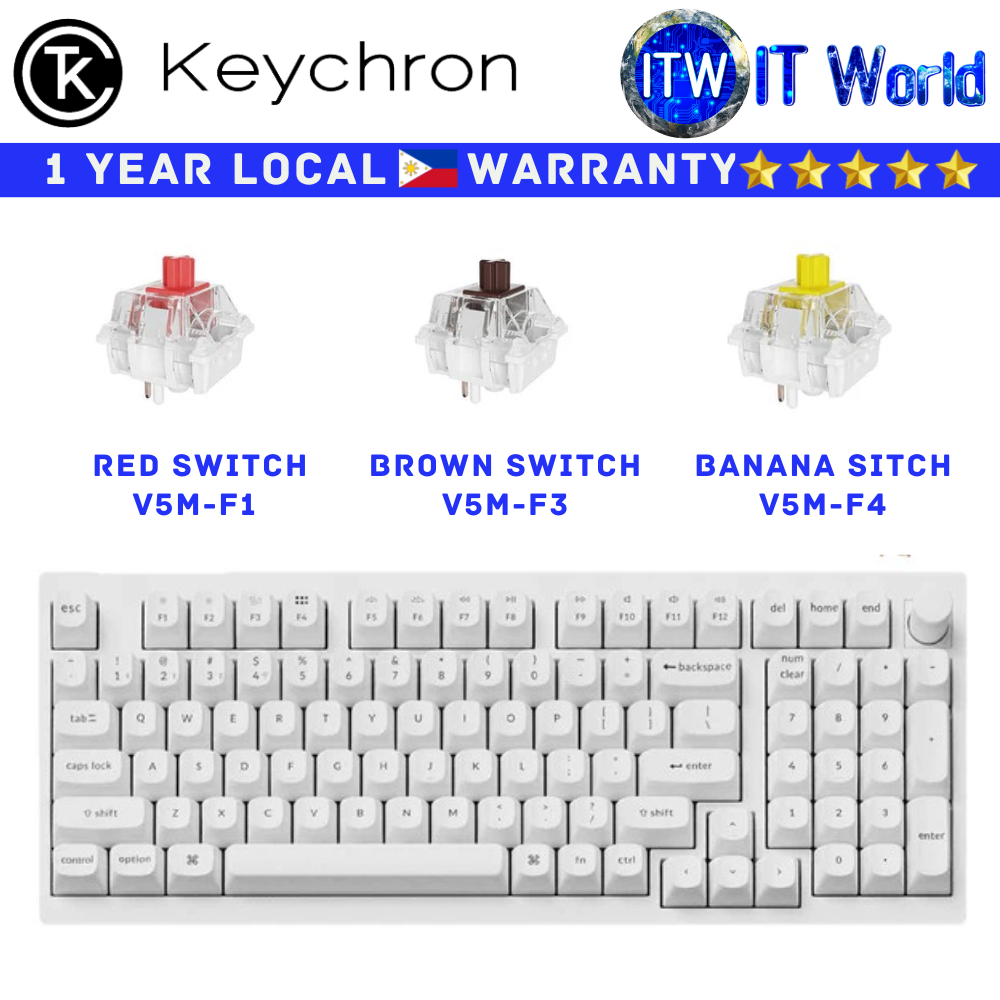 Keychron Wireless Mechanical Keyboard V5 Max White Knob Version (Red ...