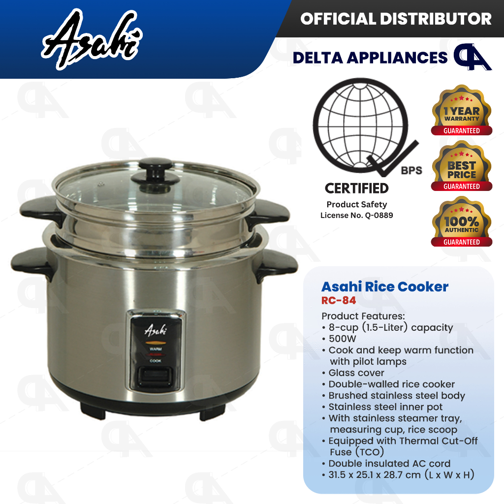 Asahi Rice Cooker 8 Cups Stainless Original w/ 1 Year Warranty RC 84 ...