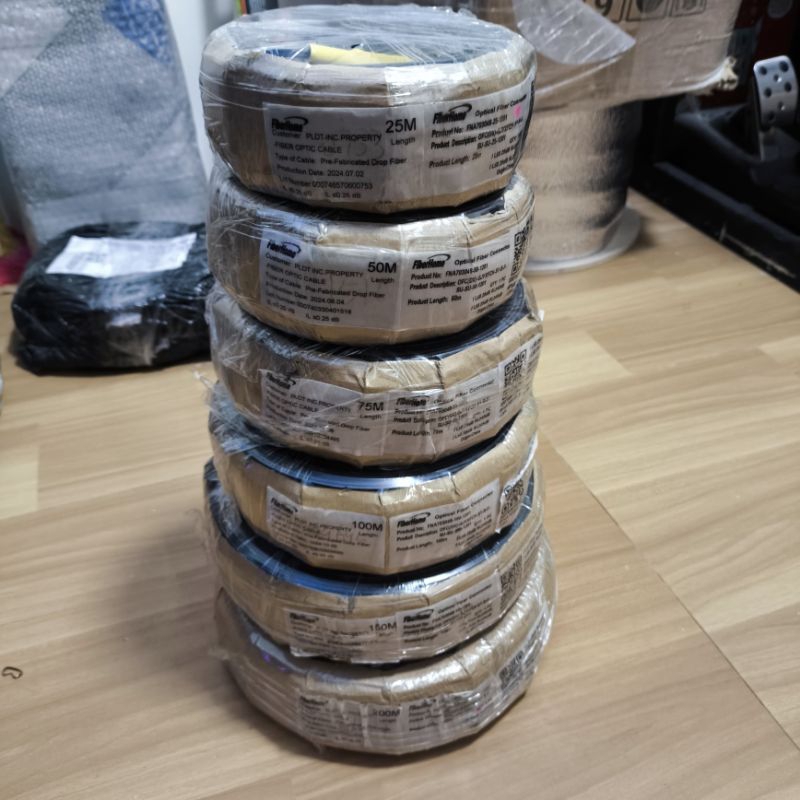 FiberHome FOC Pre-Fabricated FTTH Drop Fiber Optic Cable 25m 50m 75m ...