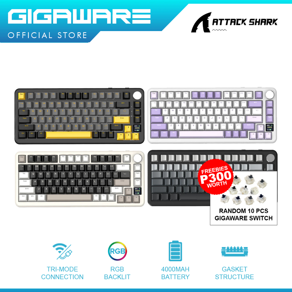 Attack Shark X85 Pro Tri mode 75% Gasket-mounted Wireless Hot Swappable ...