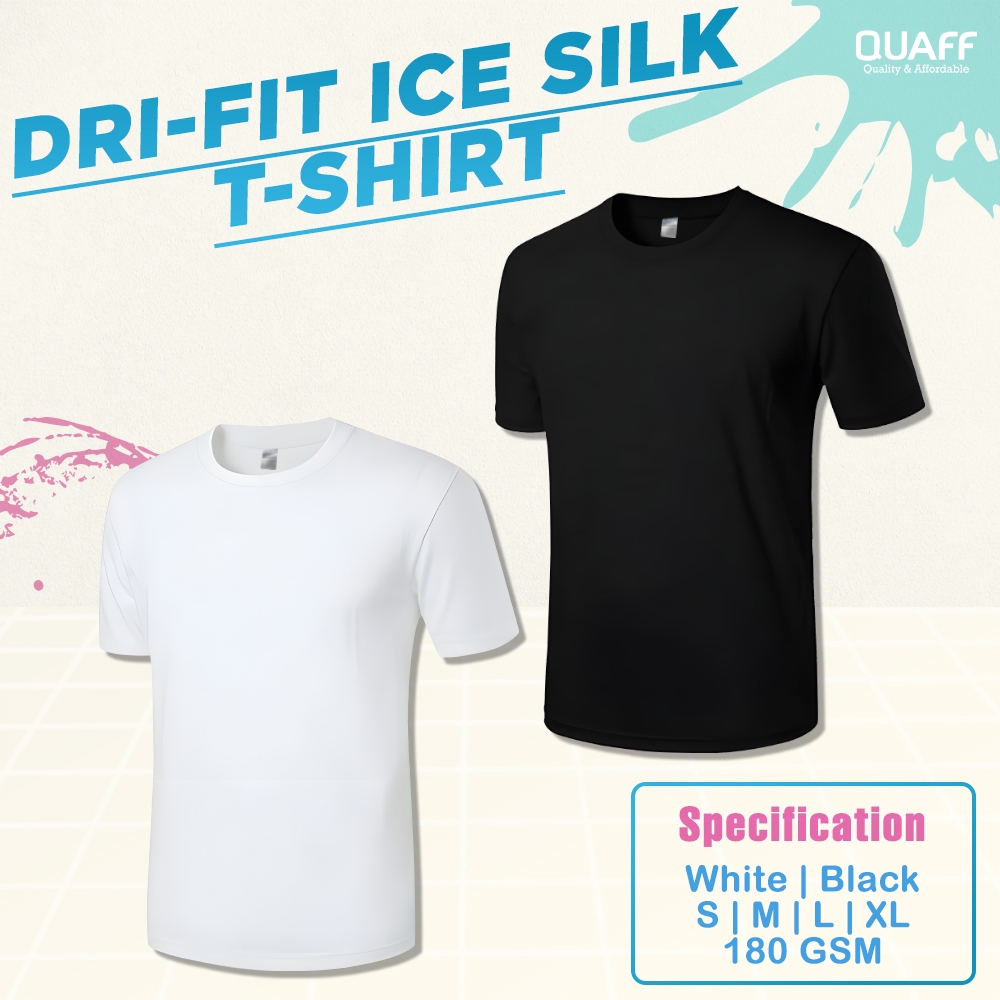 Quaff Ice Silk DRI-Fit T-shirt Black & White 180gsm Printable Plain ...