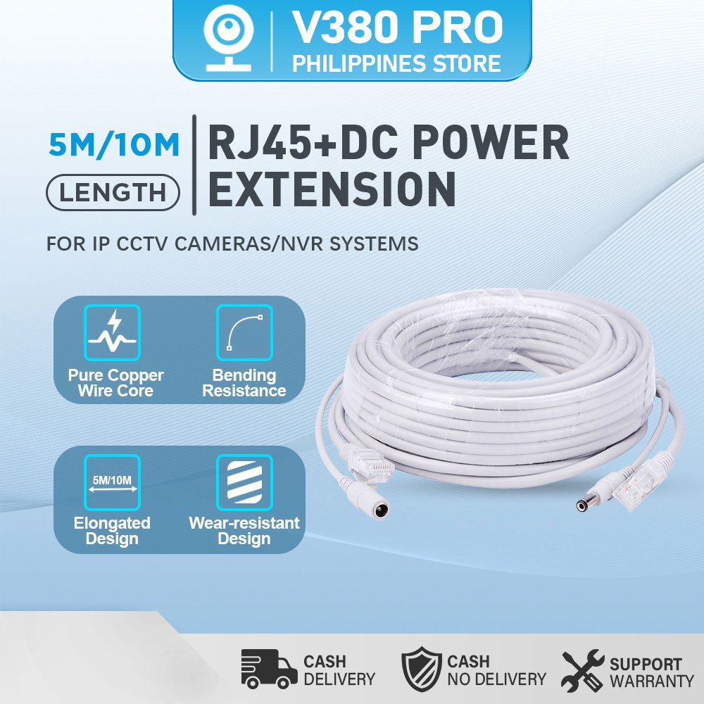 V380 Pro RJ45 Extension 5M/10M Cable Ethernet for IP Camera Video DC ...