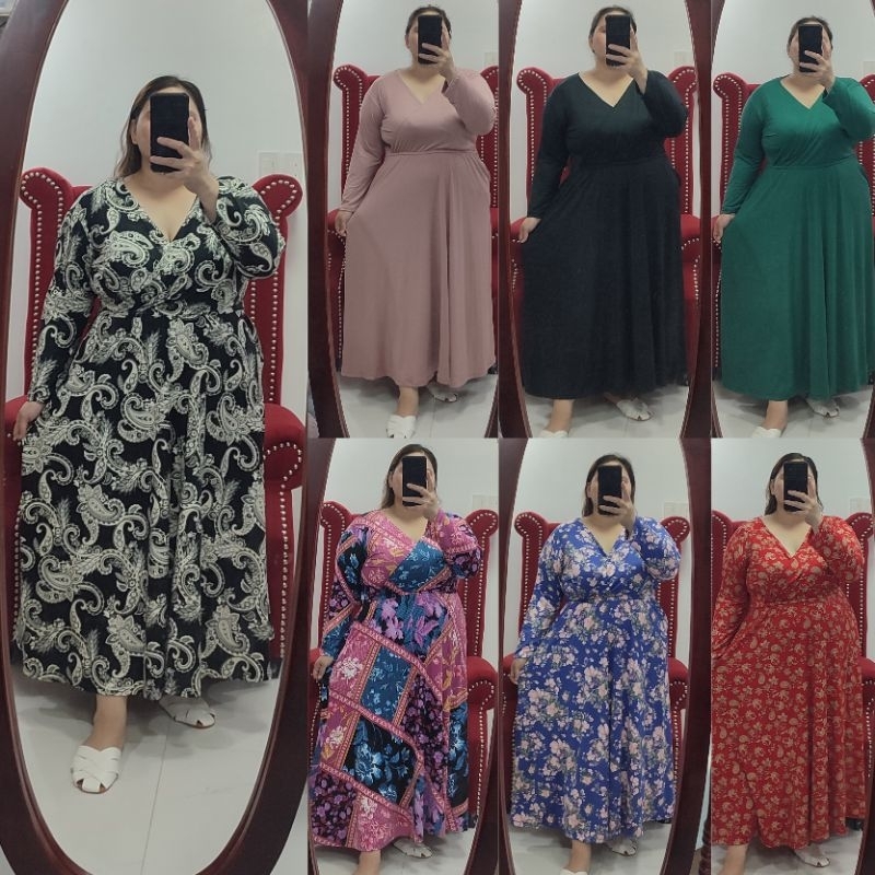 Plus size 2xl-6xl Agatha overlap long sleeves maxi dress with pockets ...