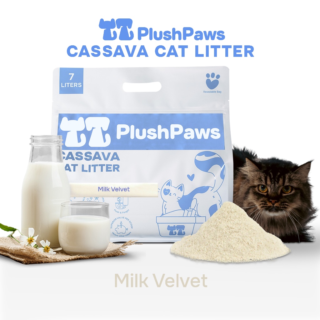 PLUSHPAWS CASSAVA CAT LITTER 7L MILK VELVET - 1 BOX (8 PCS) | Shopee ...