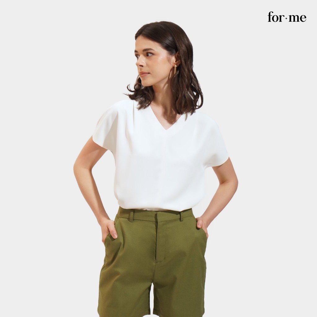 ForMe Regular V-Neck Blouse For Women (Off White) | Shopee Philippines