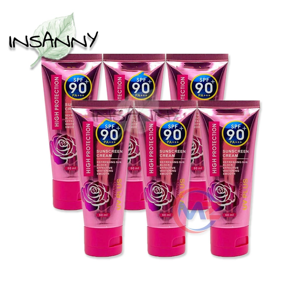 INSANNY ( SET OF 6 ) Kiss Beauty Facial Sunscreen Cream SPF 90+ Sunblock Lotion - Pink Rose 60ml ...