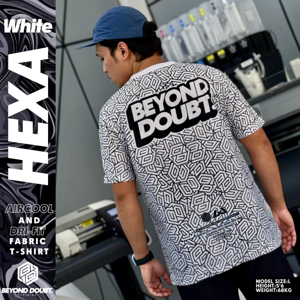 T-SHIRT - "HEXA White” Design AIRCOOL & DRIFIT Fabric - BEYOND DOUBT ...