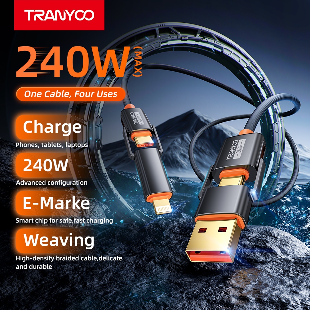 Tranyoo XS10 240W 4-in-1 Fast Charging Data Cable USB Type-C to Iph ...