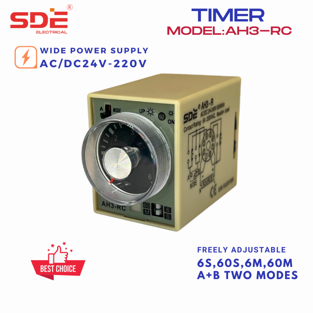 SDE AH3-RC (W/Out Socket) Multi-Range Timer 6S/60S/6M/60M (24V-240V AC/DC) | Shopee Philippines
