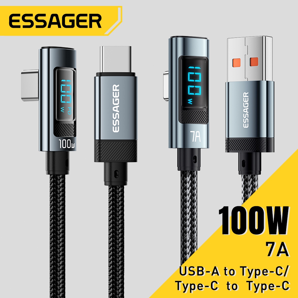 Essager 100W 7A Elbow A/C To Type C Fast Charging Cable Digital Display ...