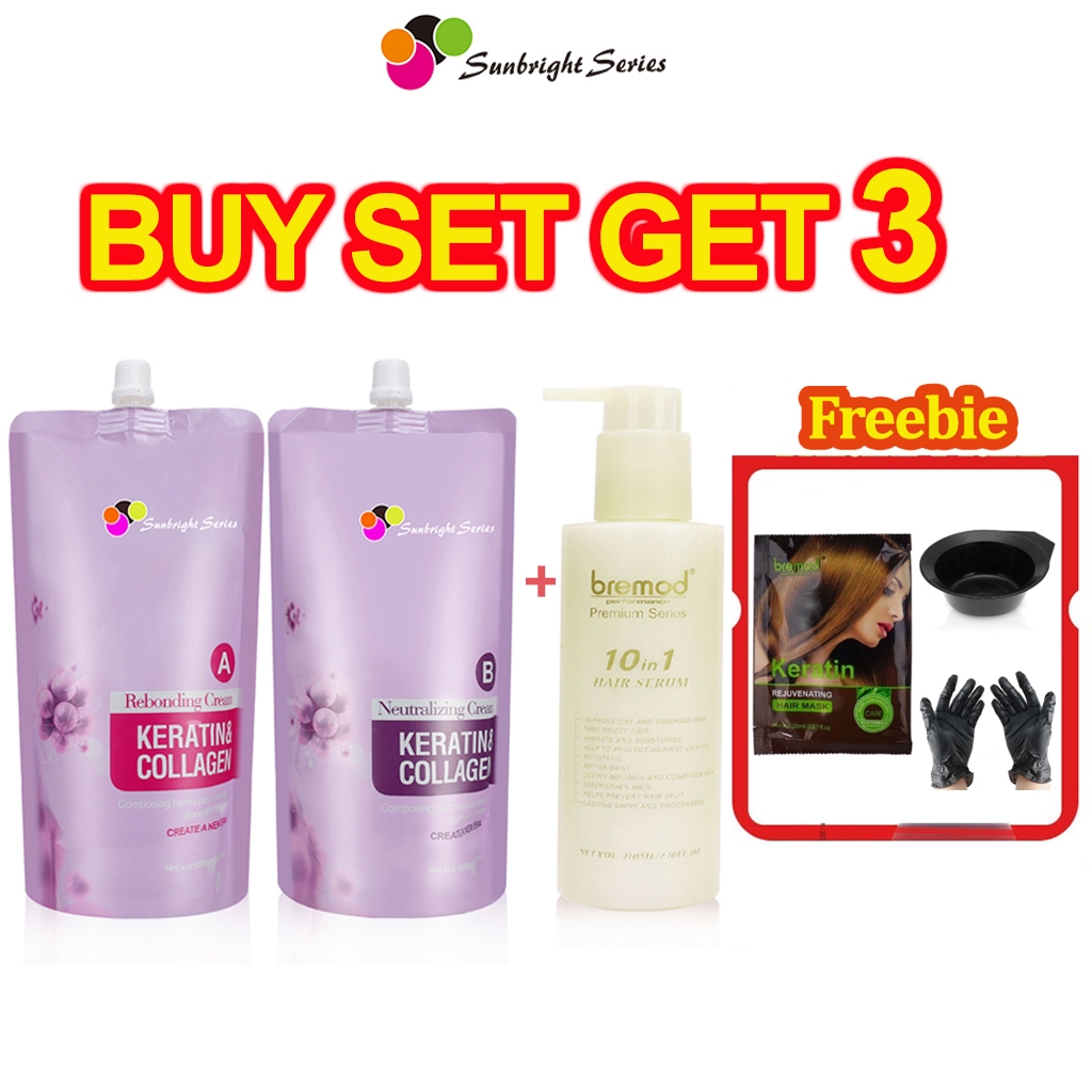 Sunbright Hair Rebonding Set 1000ml Keratin&Collagen Silky straightener ...